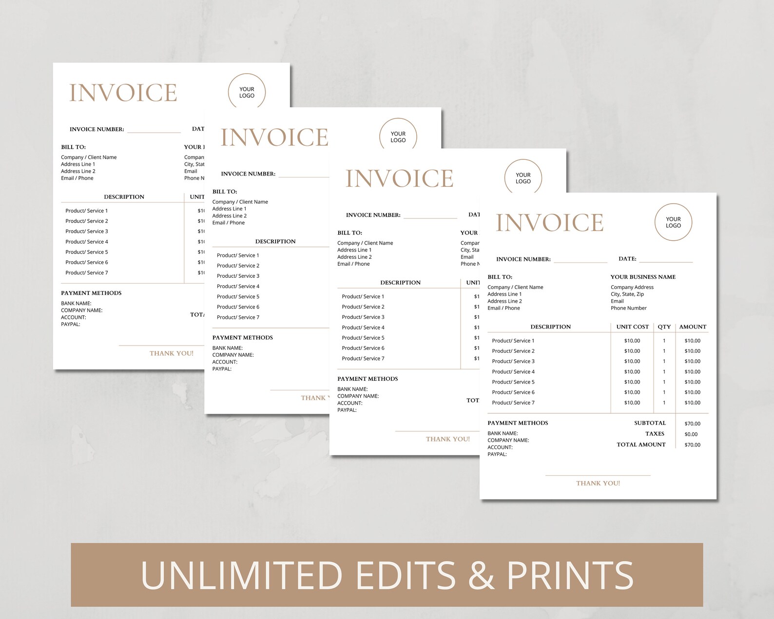 Editable Invoice Template, Printable Invoice Form, Small Business ...