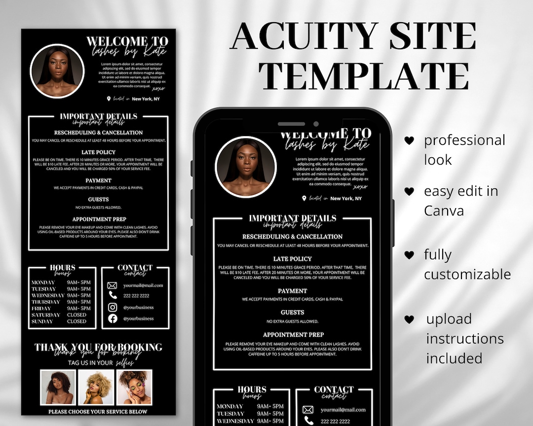 Black Acuity Scheduling Template, DIY Booking Site Template, Acuity ...