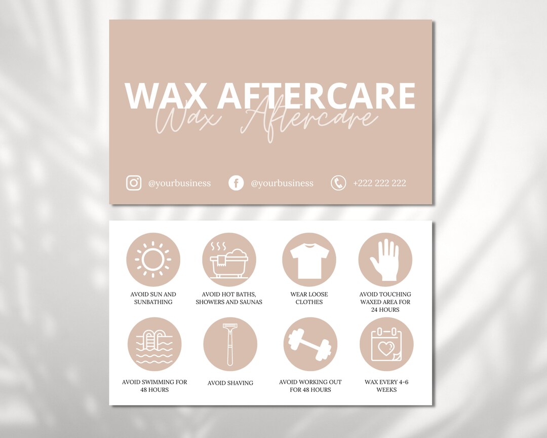 Waxing Aftercare Card Template, Printable Hair Removal Care Cards