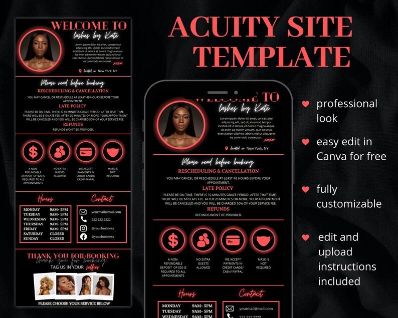 Neon Acuity Scheduling Template, DIY Booking Site Template, Acuity Site ...