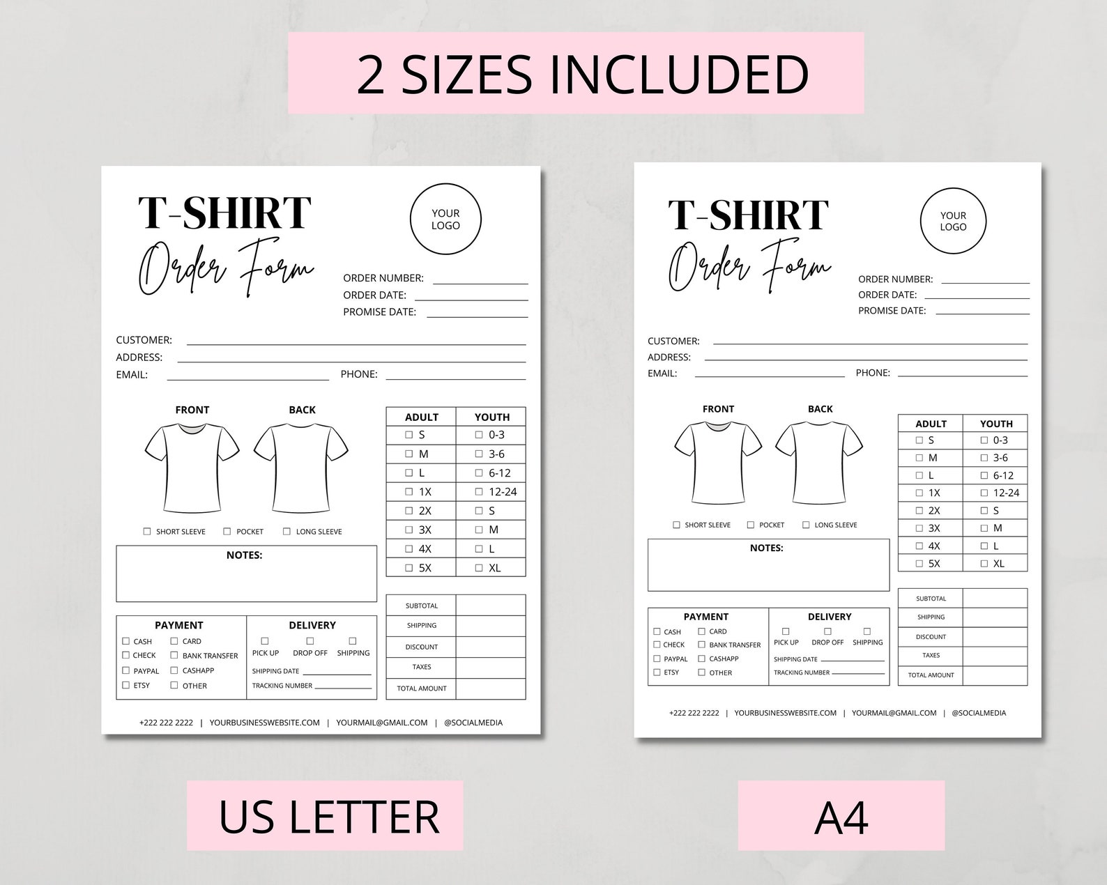Editable T-shirt Order Form Template, Printable Small Business Order ...
