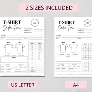 Editable T-shirt Order Form Template, Printable Small Business Order ...