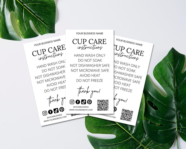 Editable Cup Care Card Template Printable QR Code Tumbler - Etsy