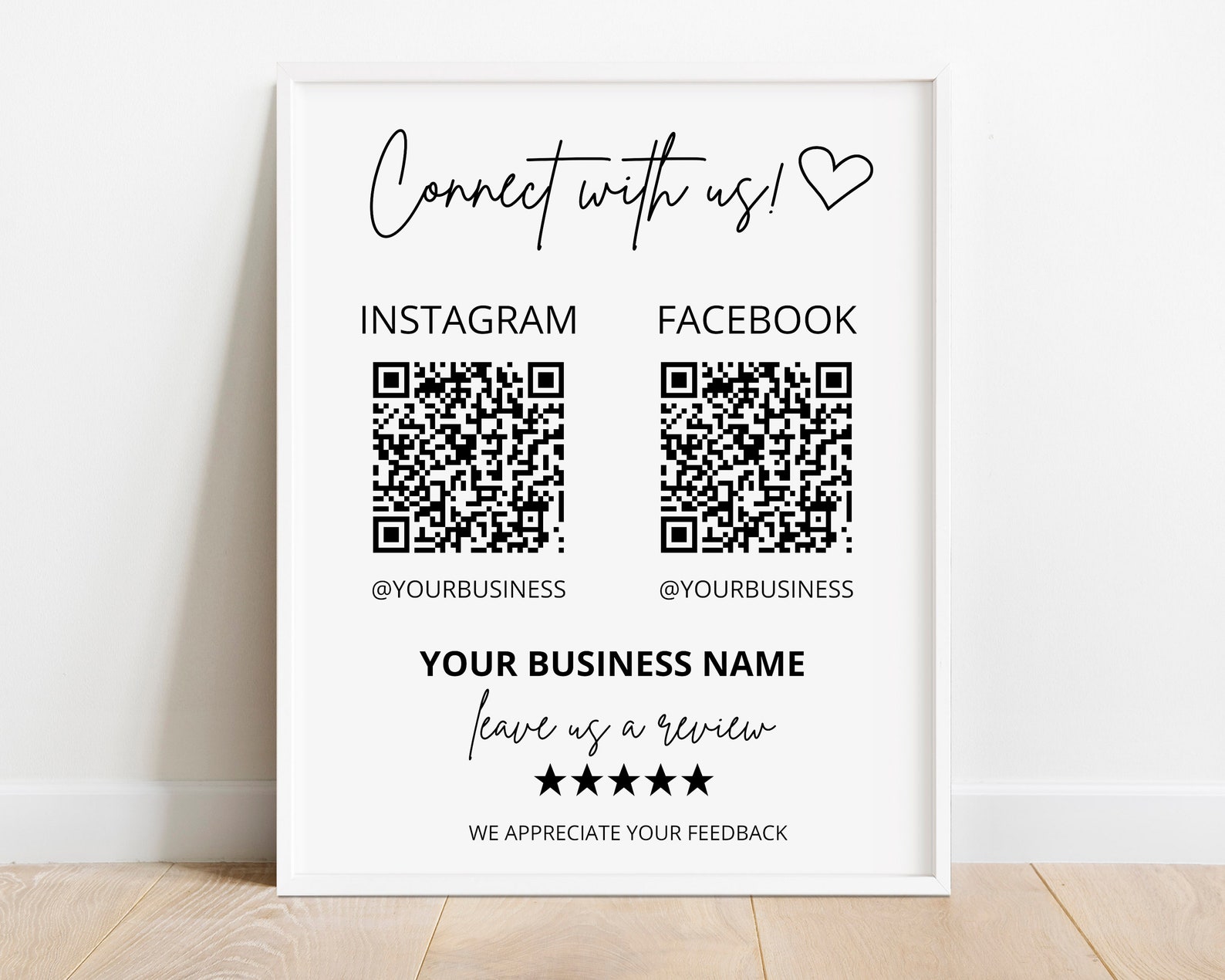 Editable Connect With Us Template, Social Media QR Code Sign Template ...