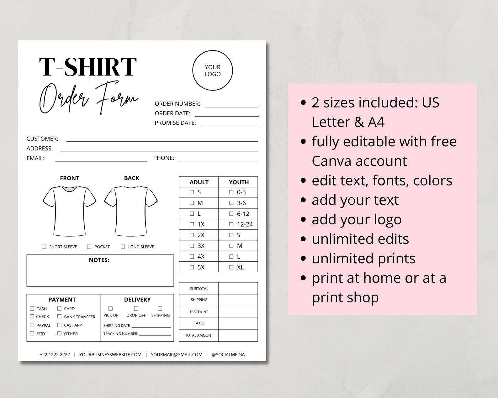 Editable T-shirt Order Form Template, Printable Small Business Order ... Editable T-shirt Order Form Template, Printable Small Business Order ...