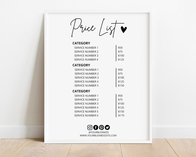 Printable & Electronic Price List Template Salon Price List - Etsy