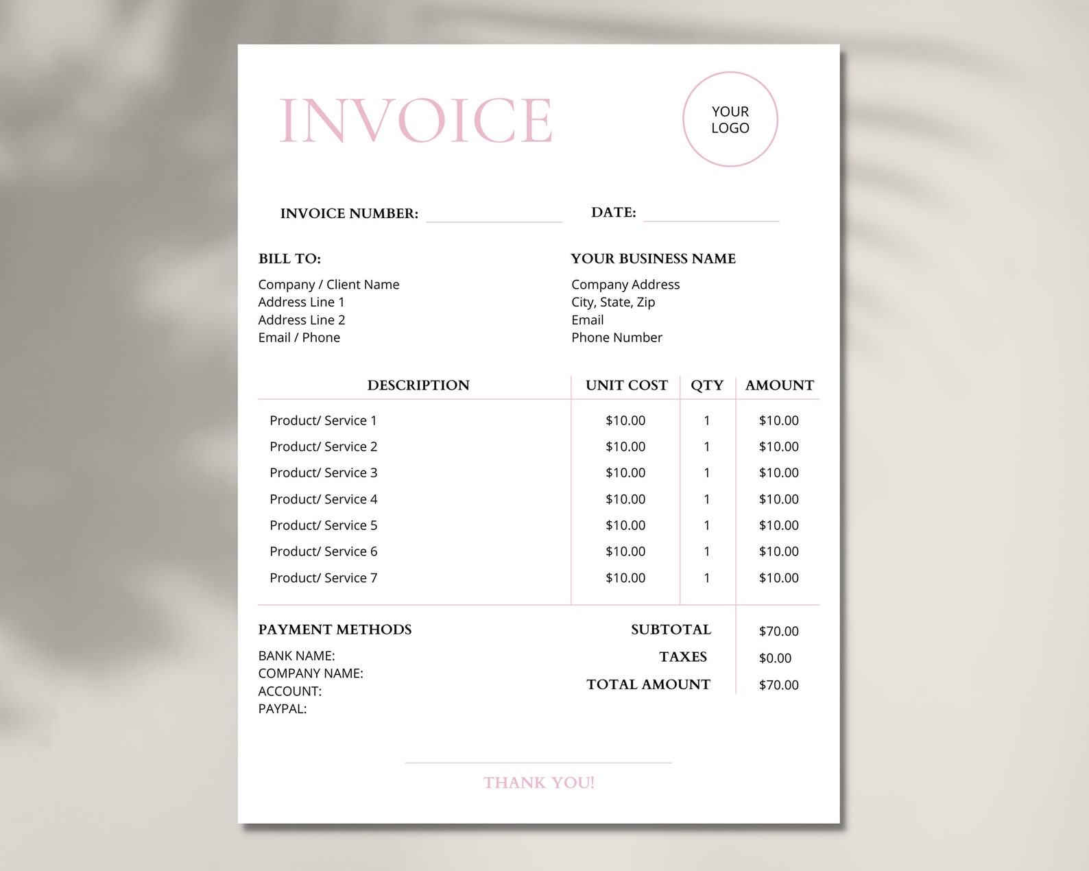Editable Invoice Template Printable Invoice Form Small - Etsy