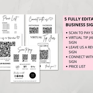 QR Code Sign Small Business Bundle, Printable Scan to Pay Sign Template ...