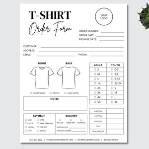 Editable T-shirt Order Form Template Printable Small Business - Etsy
