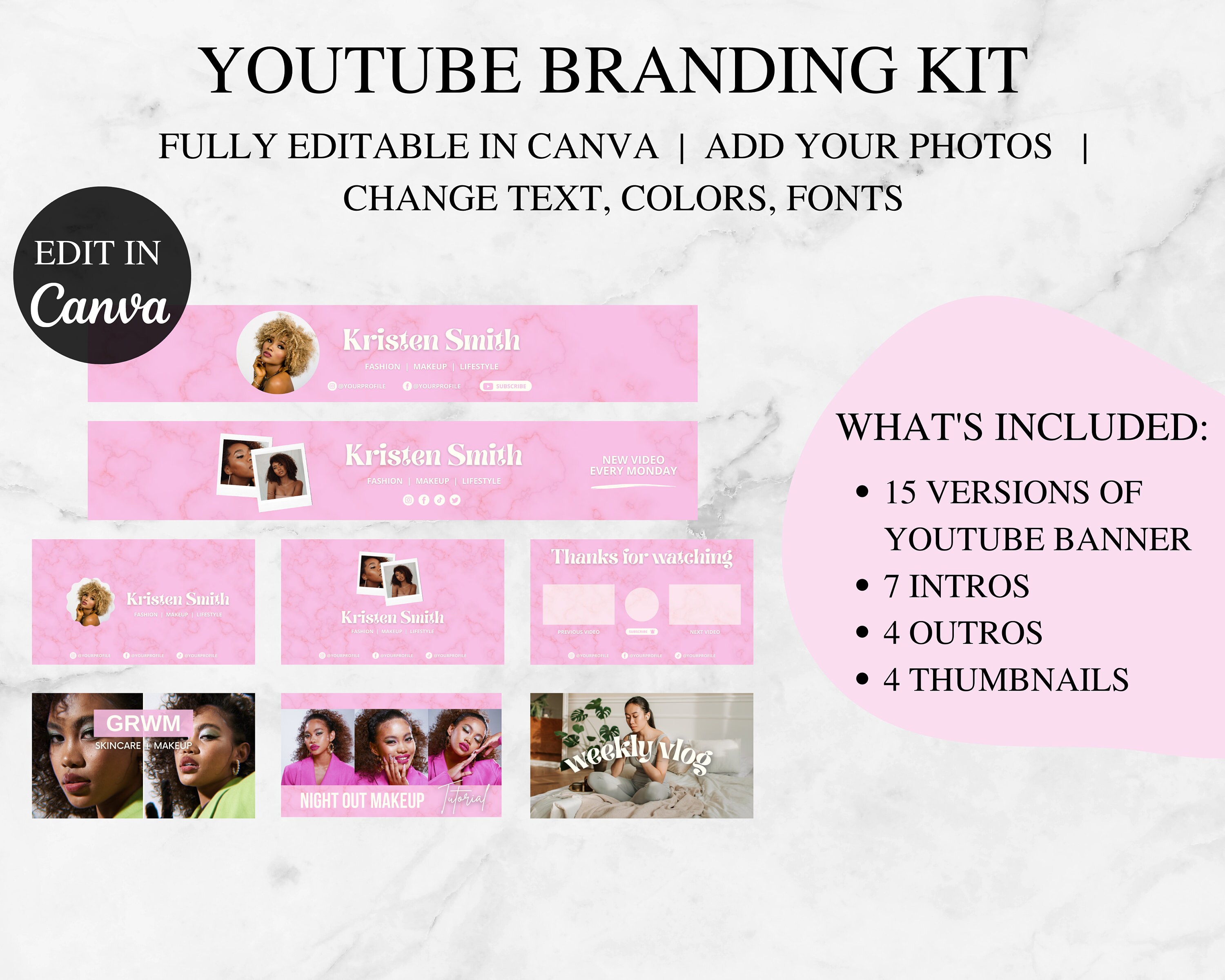 Youtube Branding Kit, Editable Youtube Banner, Intro, Outro, End Screen ...