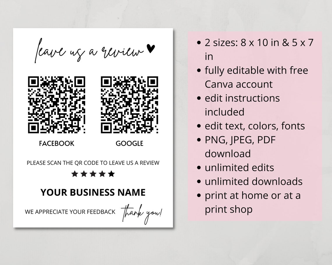 Editable Leave Us A Review Template Review Request QR Code - Etsy