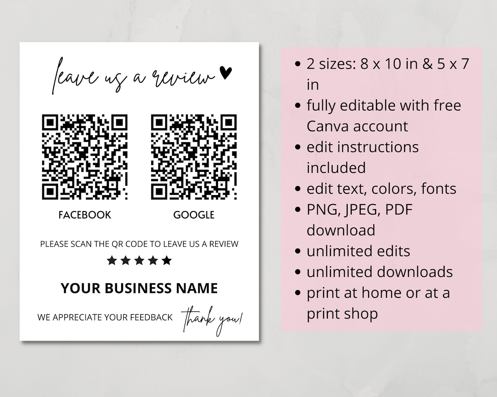 Editable Leave Us A Review Template, Review Request QR Code Sign ...