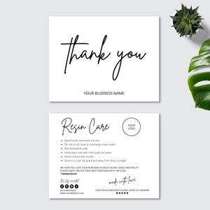 Resin Care Card Template, Thank You Card Template, Resin Product Care ...