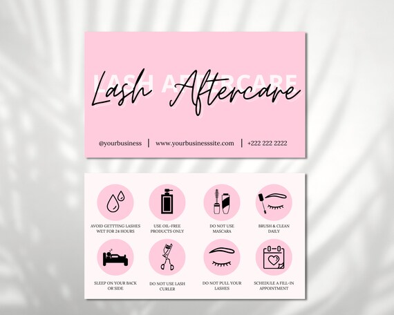 Pink Lash Aftercare Card Template Printable Eyelash Care - Etsy
