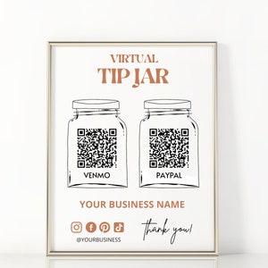 Virtual Tip Jar Sign Template, QR Code Sign Template, Venmo Payment ...