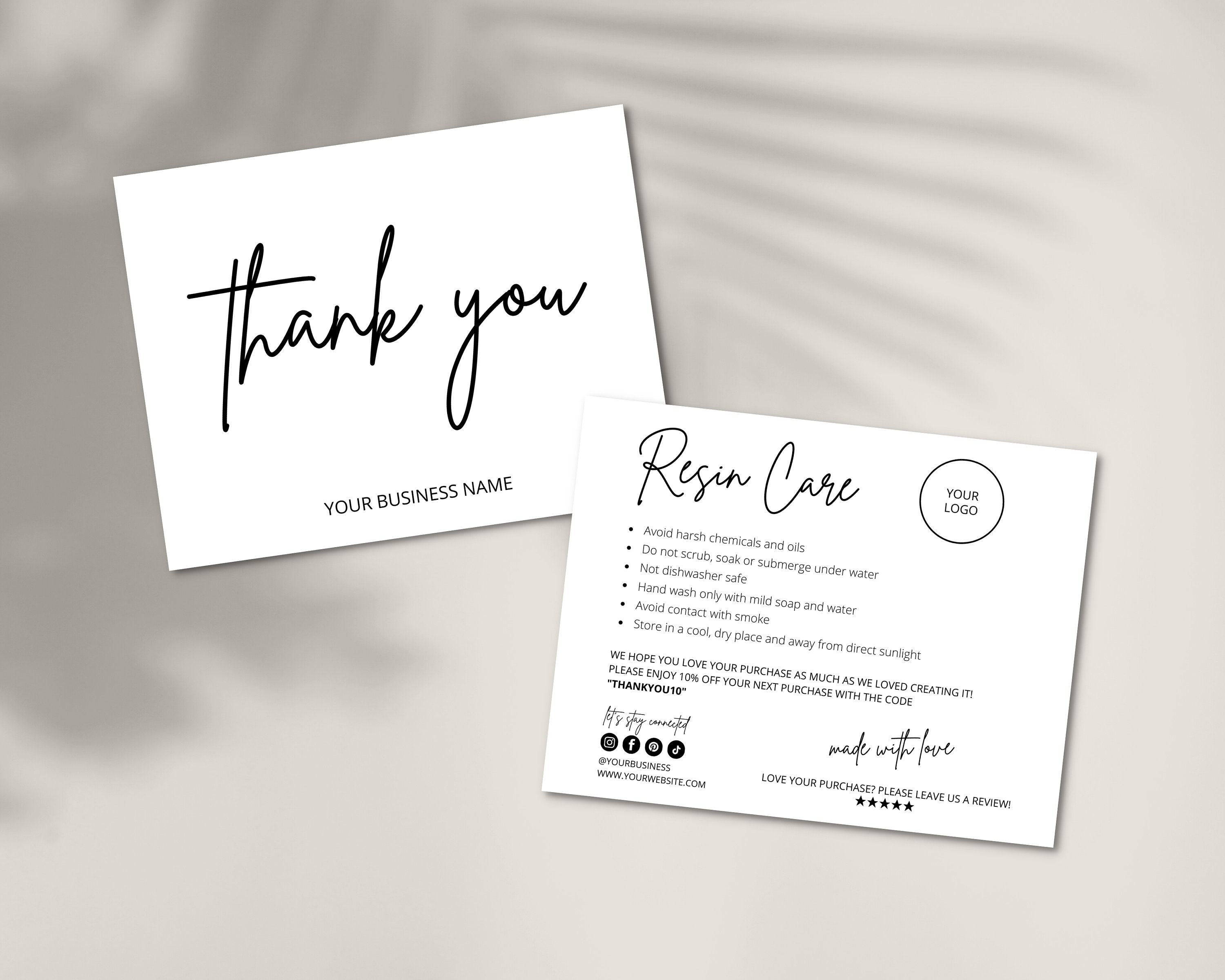 Resin Care Card Template, Thank You Card Template, Resin Product Care ...