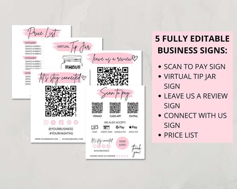 Small Business Signs Bundle QR Code Sign Template Printable - Etsy