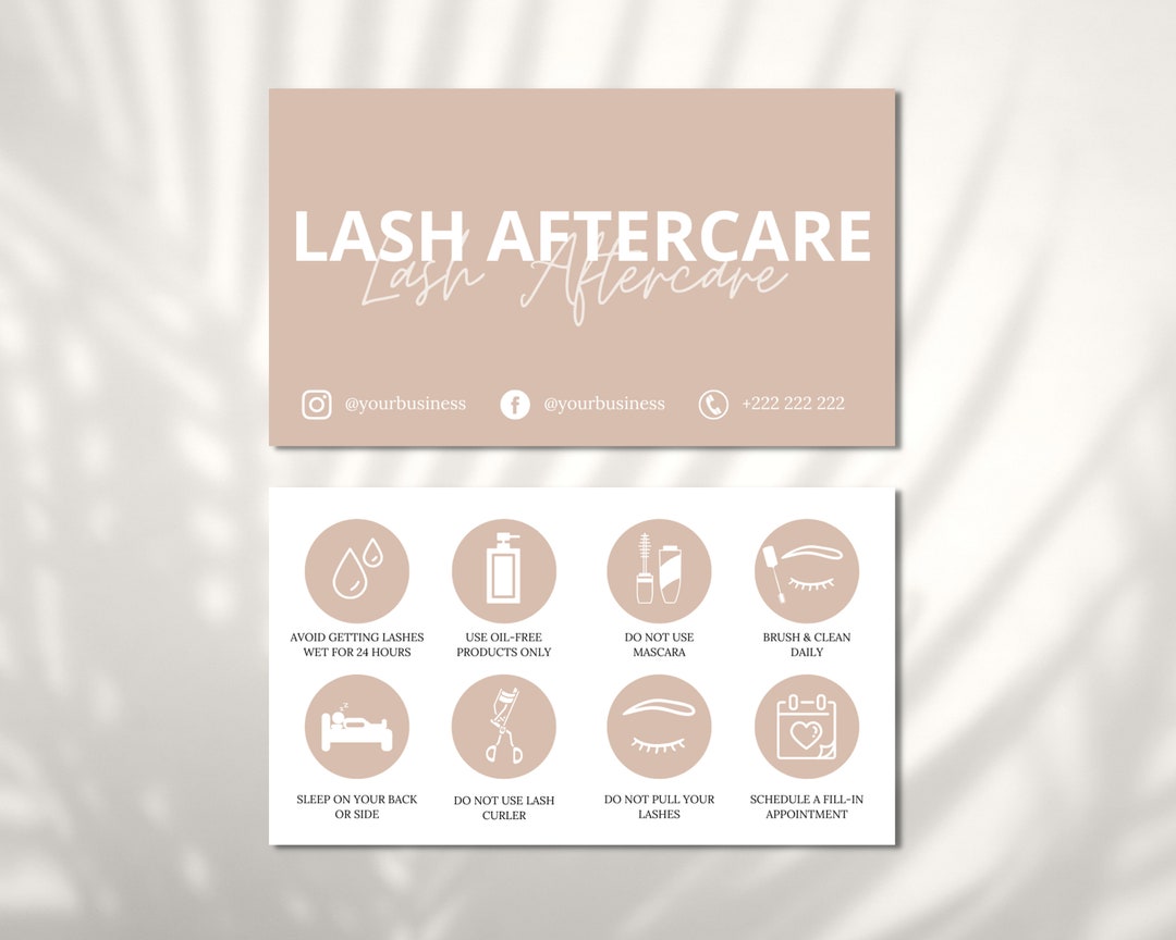 Lash Aftercare Card Template, Printable Eyelash Care Cards, Editable ...
