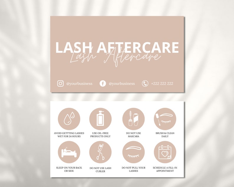 Lash Aftercare Card Template Printable Eyelash Care Cards - Etsy