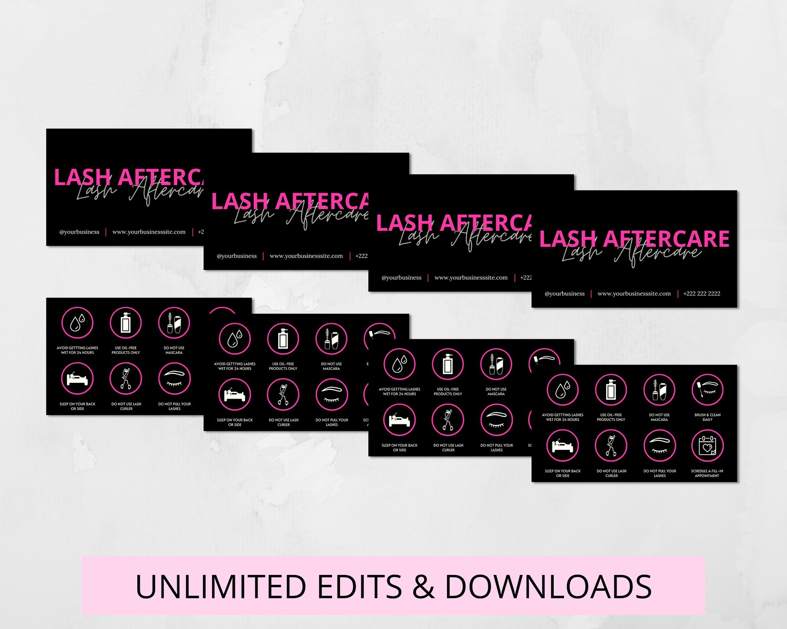 Lash Aftercare Card Template, Printable Eyelash Care Cards, Editable ...