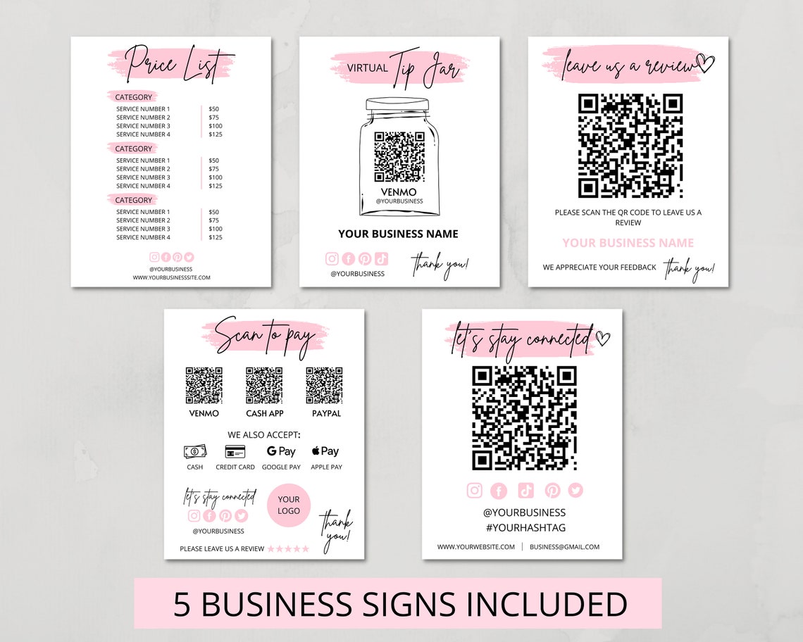 Small Business Signs Bundle QR Code Sign Template Printable - Etsy
