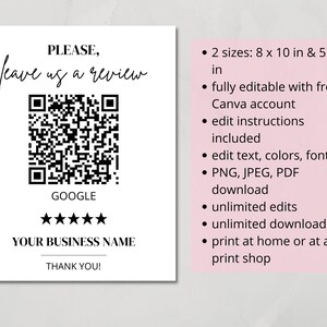 Editable Leave Us A Review Template, Social Media QR Code Sign Template ...