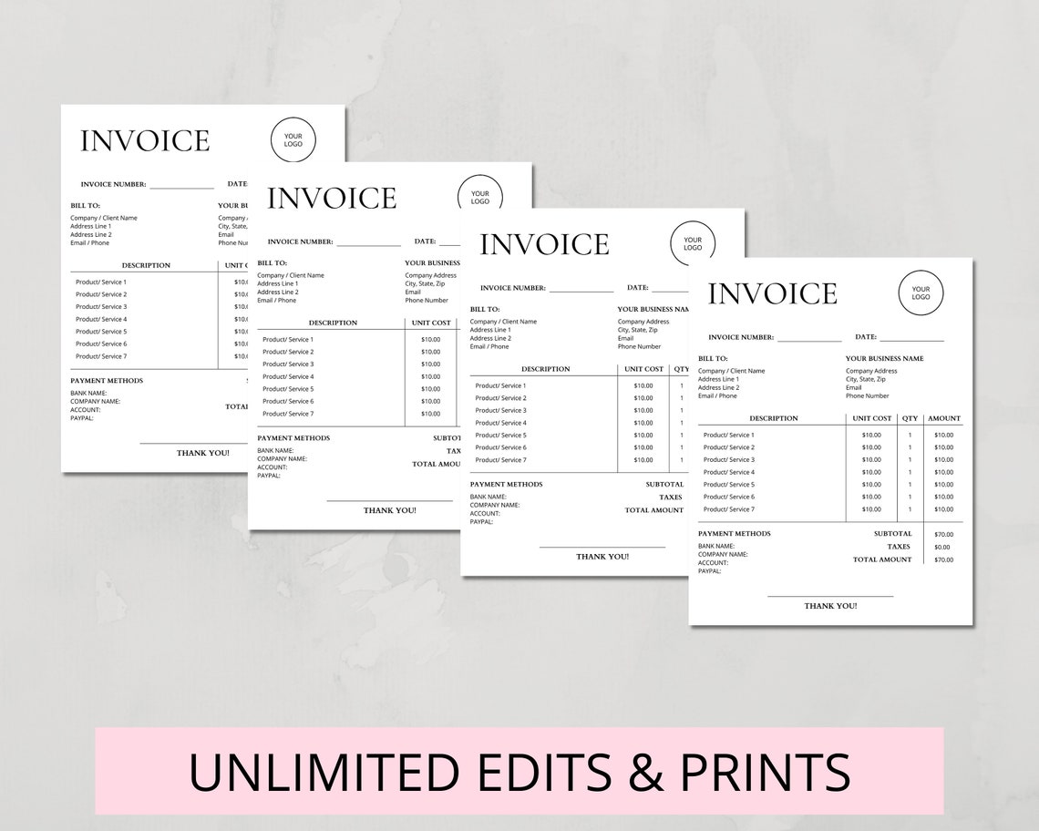 Editable Invoice Template, Printable Invoice Form, Small Business ...