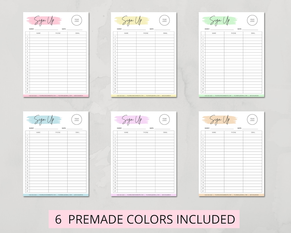 Editable Sign up Sheet Template Printable Sign up Template - Etsy