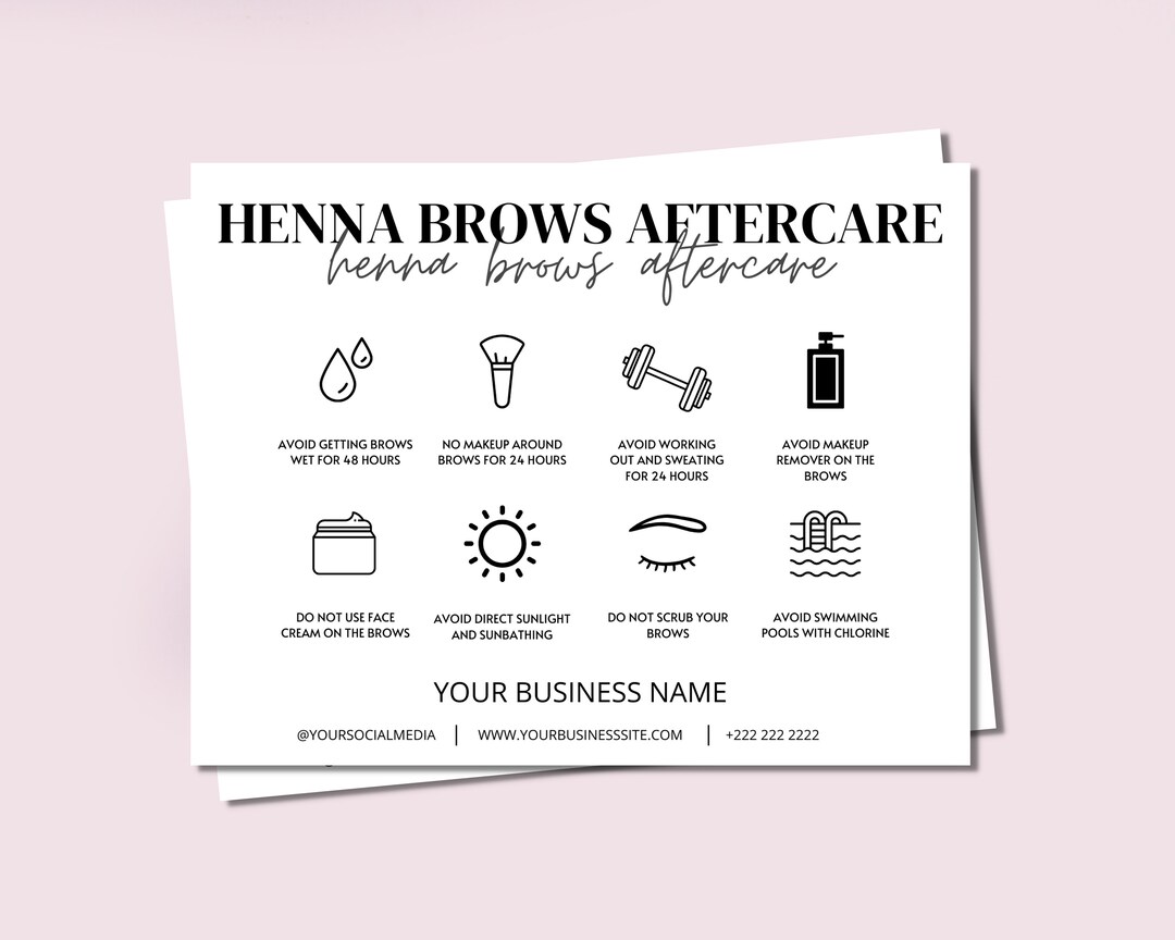 Henna Brows Aftercare Card Template, Editable Henna Brow After Care ...