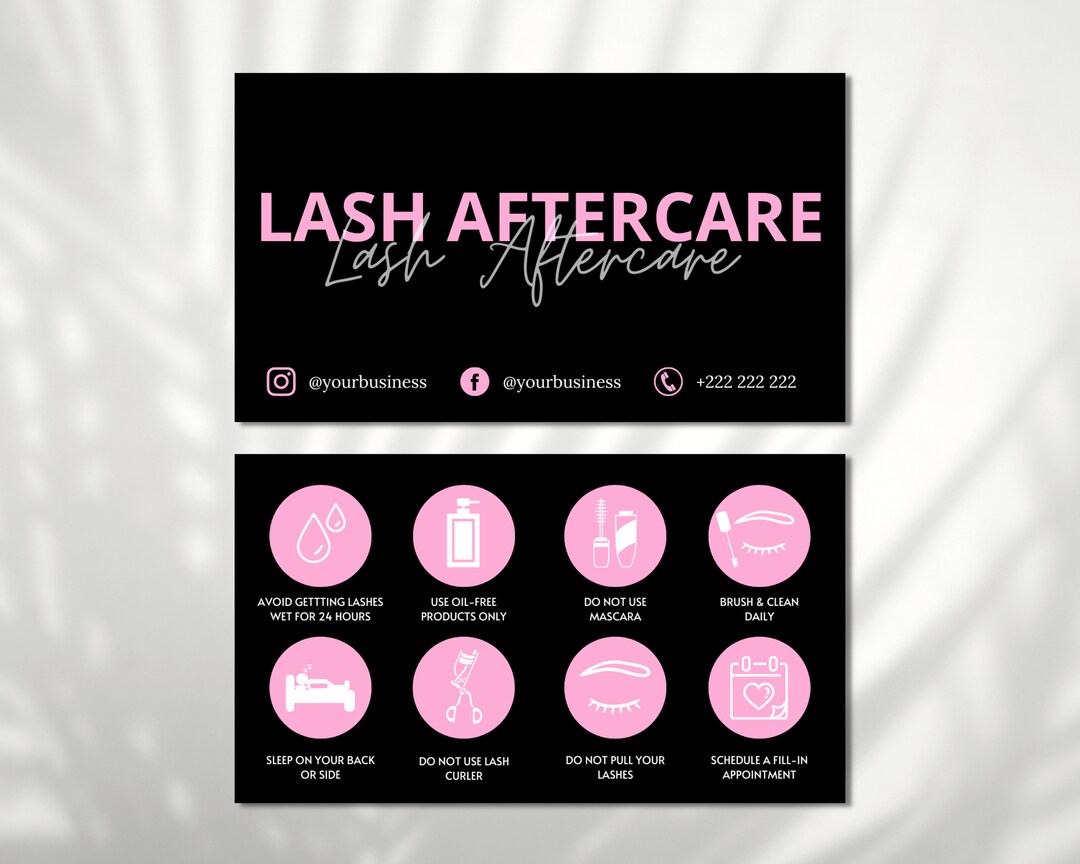 Lash Aftercare Card Template, Printable Eyelash Care Cards, Editable ...