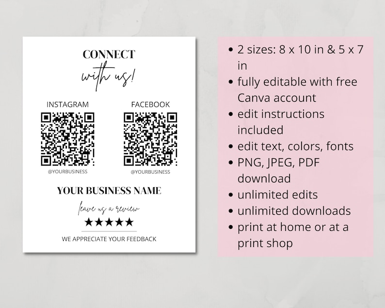 Editable Connect With Us Template Social Media QR Code Sign - Etsy