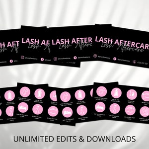 Lash Aftercare Card Template, Printable Eyelash Care Cards, Editable ...