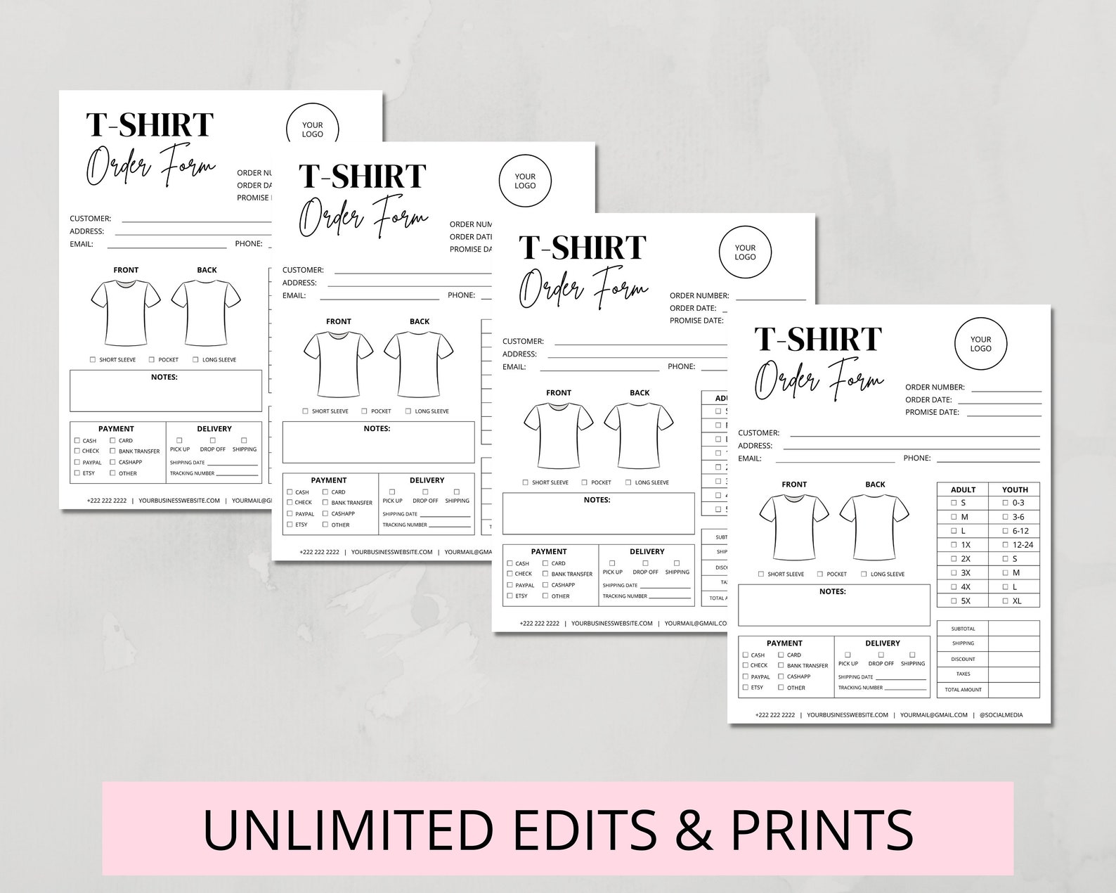 Editable T-shirt Order Form Template, Printable Small Business Order ...
