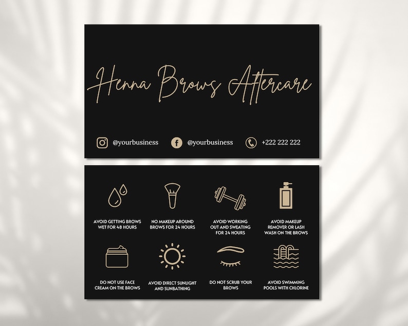 Henna Brows Aftercare Card Template, Editable Henna Brow After Care ...