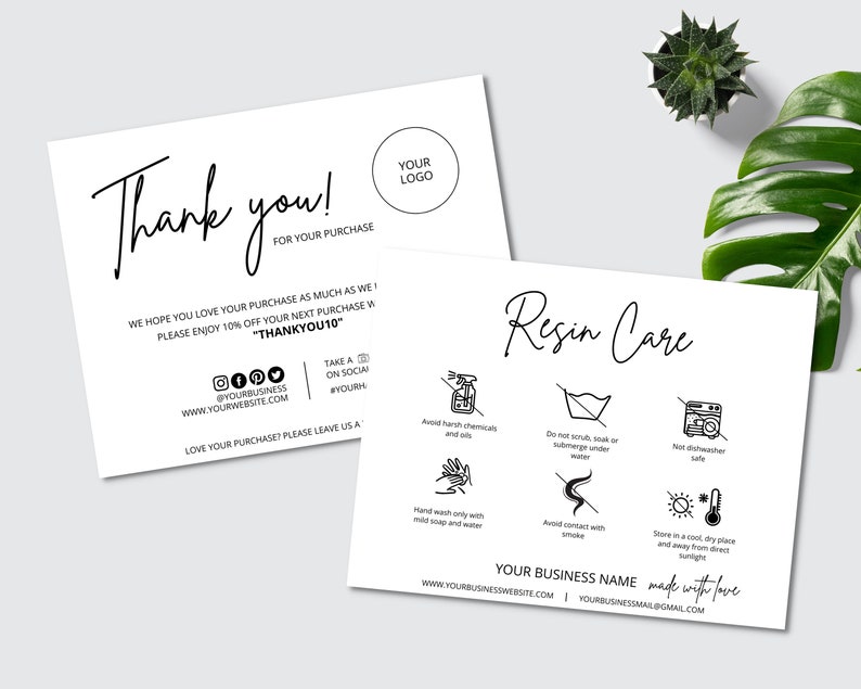 Resin Care Card Template, Thank You Card Template, Resin Product Care ...