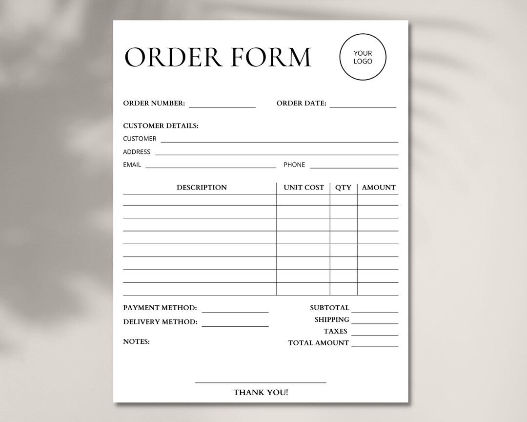Minimalist Order Form Template, Editable Small Business Order Form ...
