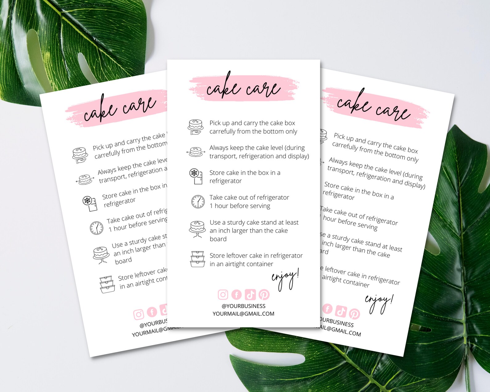 Cake Care Card Template Cake Care Instructions Editable - Etsy