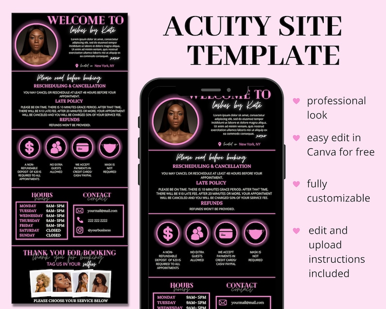 Neon Pink Acuity Scheduling Template, DIY Booking Site Template, Acuity ...