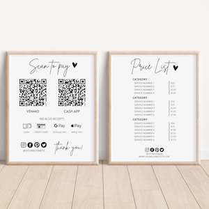 Payment Sign & Price List Template Bundle, QR Code Sign Template ...