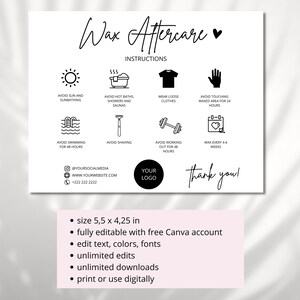 Waxing Aftercare Card Template, Printable Hair Removal Care Cards ...