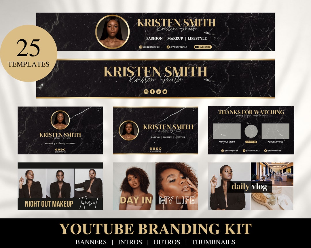 Marble Youtube Branding Kit, Editable Youtube Banner, Intro, Outro, End Screen, Endslate ...