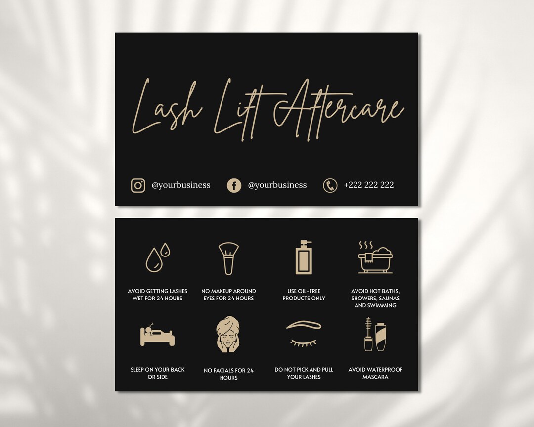 Lash Lift and Tint Aftercare Card Template, Printable Lash Lamination ...