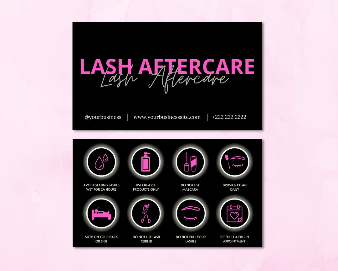 Lash Aftercare Card Template, Printable Eyelash Care Cards, Editable ...