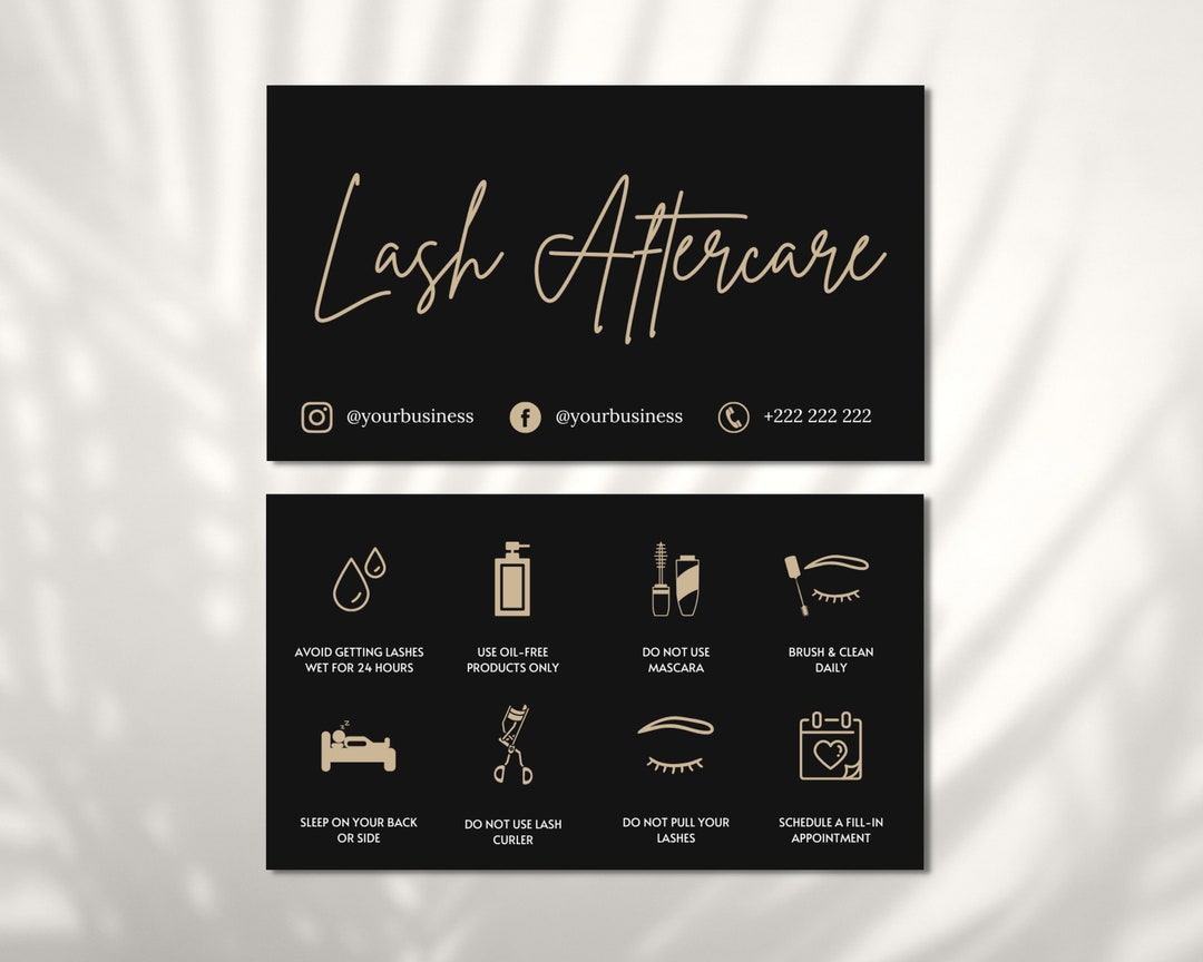Lash Aftercare Card Template, Printable Eyelash Care Cards, Editable ...