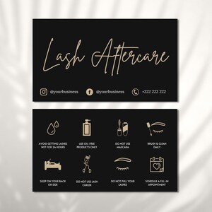 Lash Aftercare Card Template, Printable Eyelash Care Cards, Editable ...