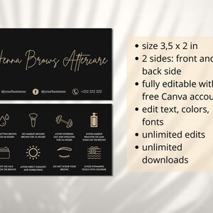 Henna Brows Aftercare Card Template, Editable Henna Brow After Care ...