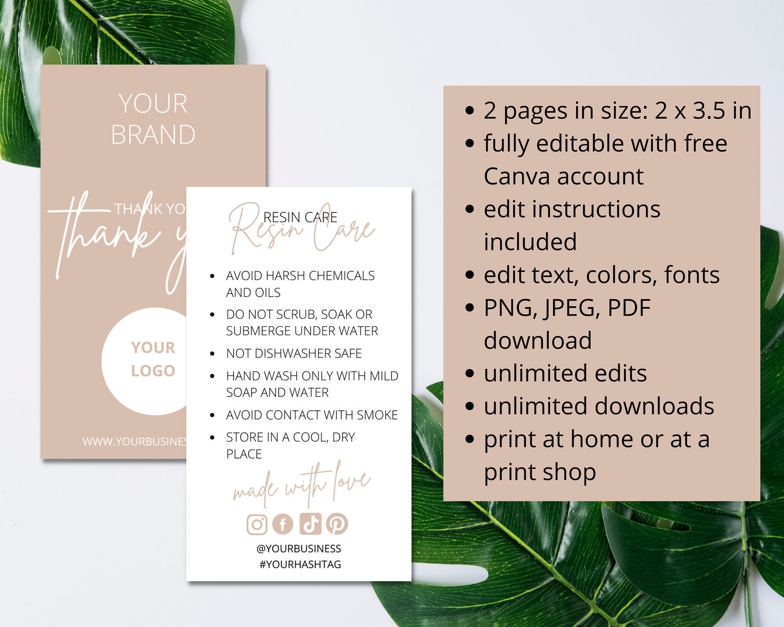 Resin Care Card Template Resin Product Care Instructions - Etsy