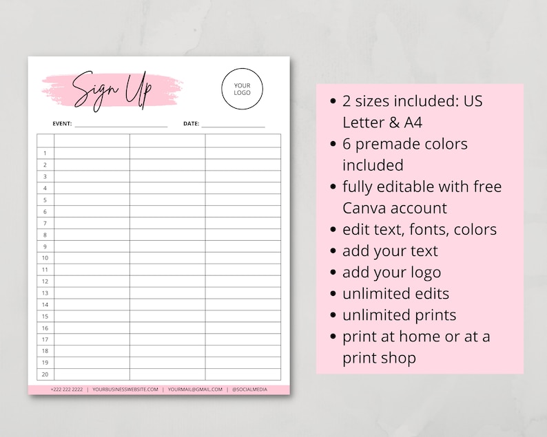 Editable Sign up Sheet Template, Printable Sign up Template, Sign up ...