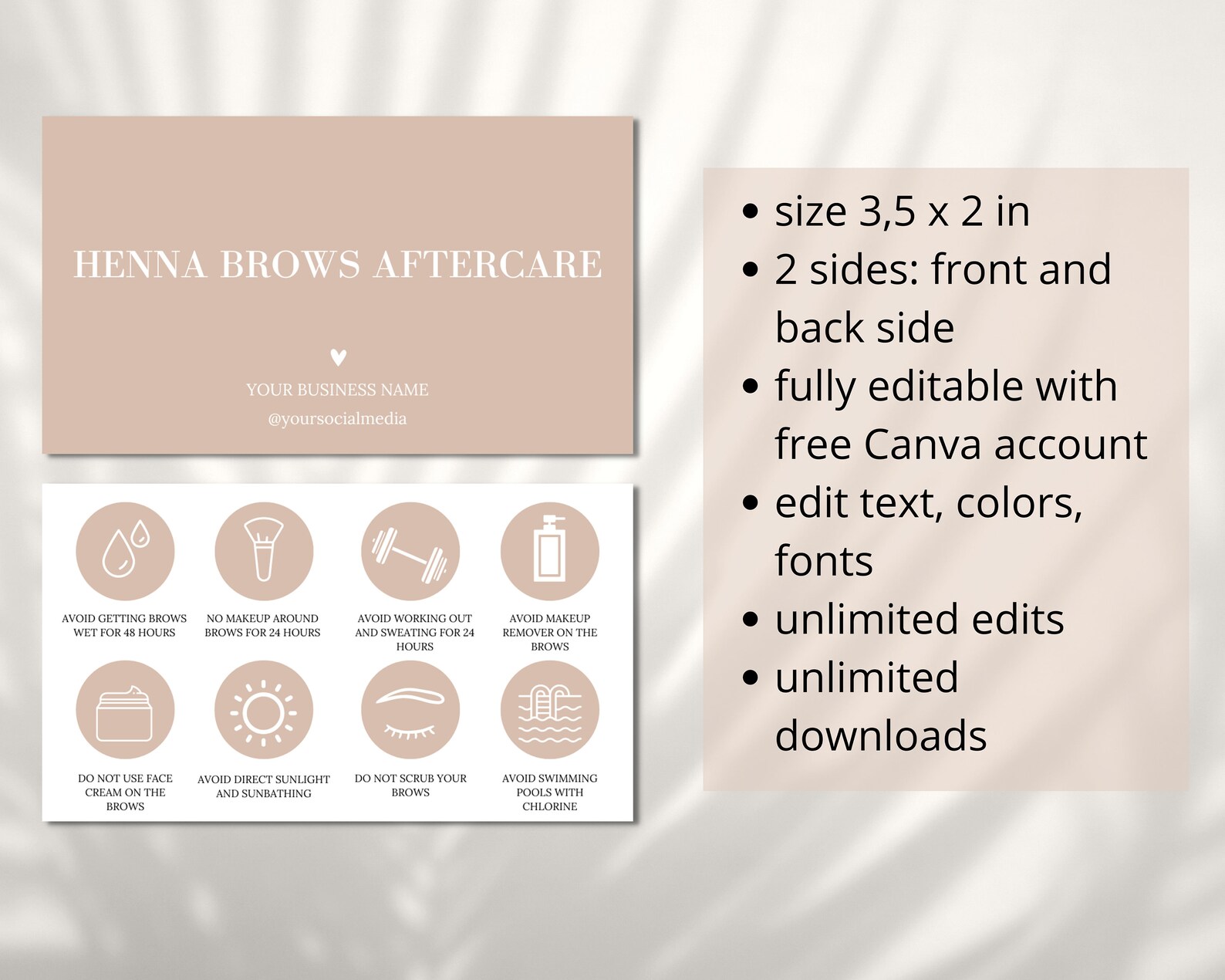 Henna Brows Aftercare Card Template, Editable Henna Brow After Care ...