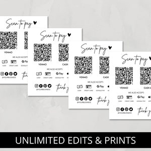 Small Business Signs Bundle, QR Code Sign Template, Printable Scan to ...